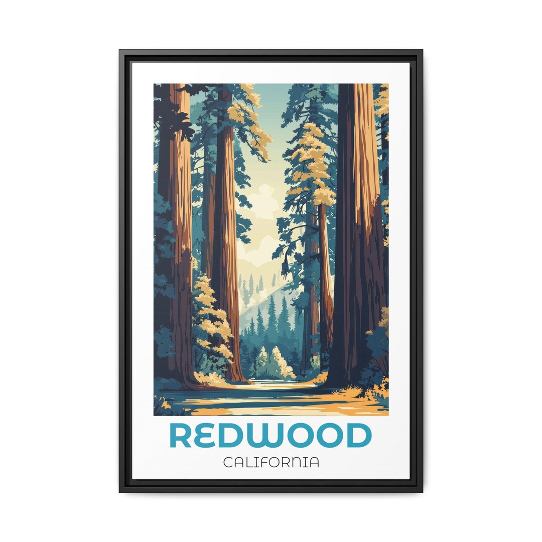 Redwood Forest Canvas Retro Travel Print California Wall Decor Scenic ...