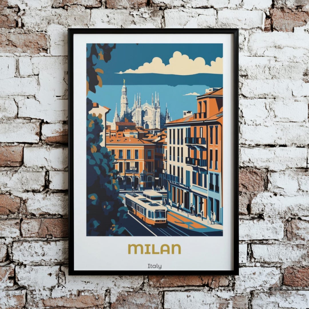 Vintage Milan Travel Poster Retro Minimalist Style Wall Art Italian ...