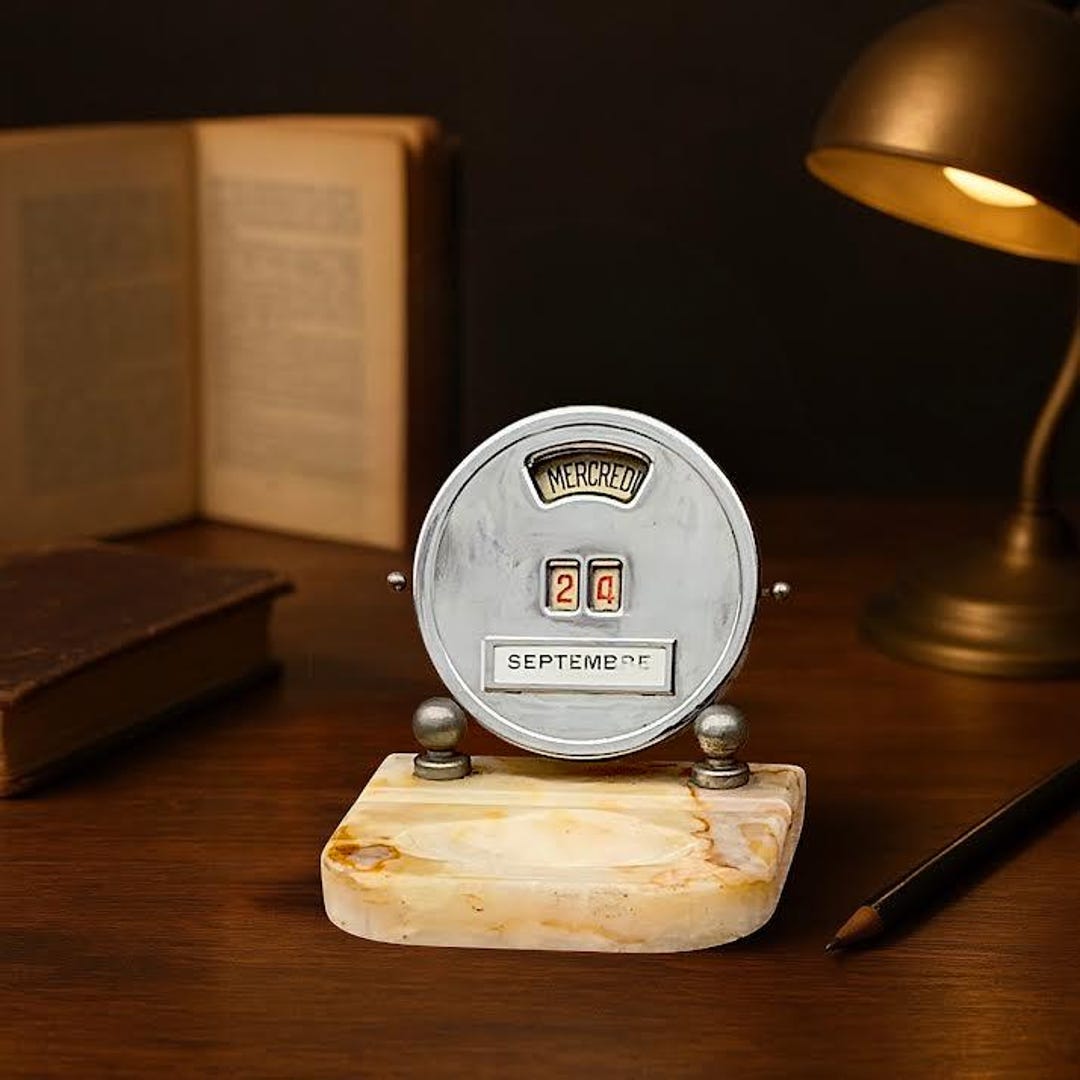 Antique Mistral Perpetual Calendar in Chromed Steel and Marble – France ...