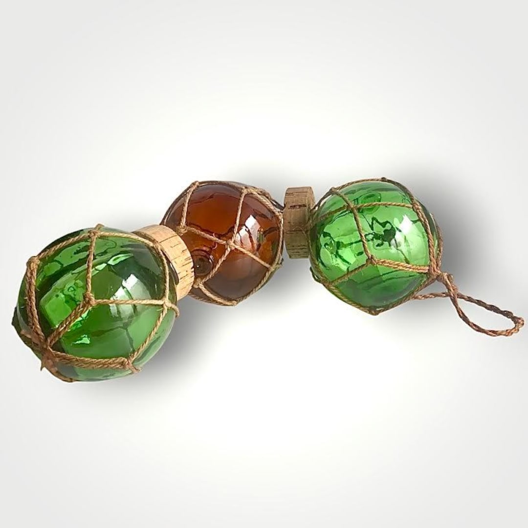 Antique Blown Glass Fishing Float – Three Balls Connected by Rope and ...