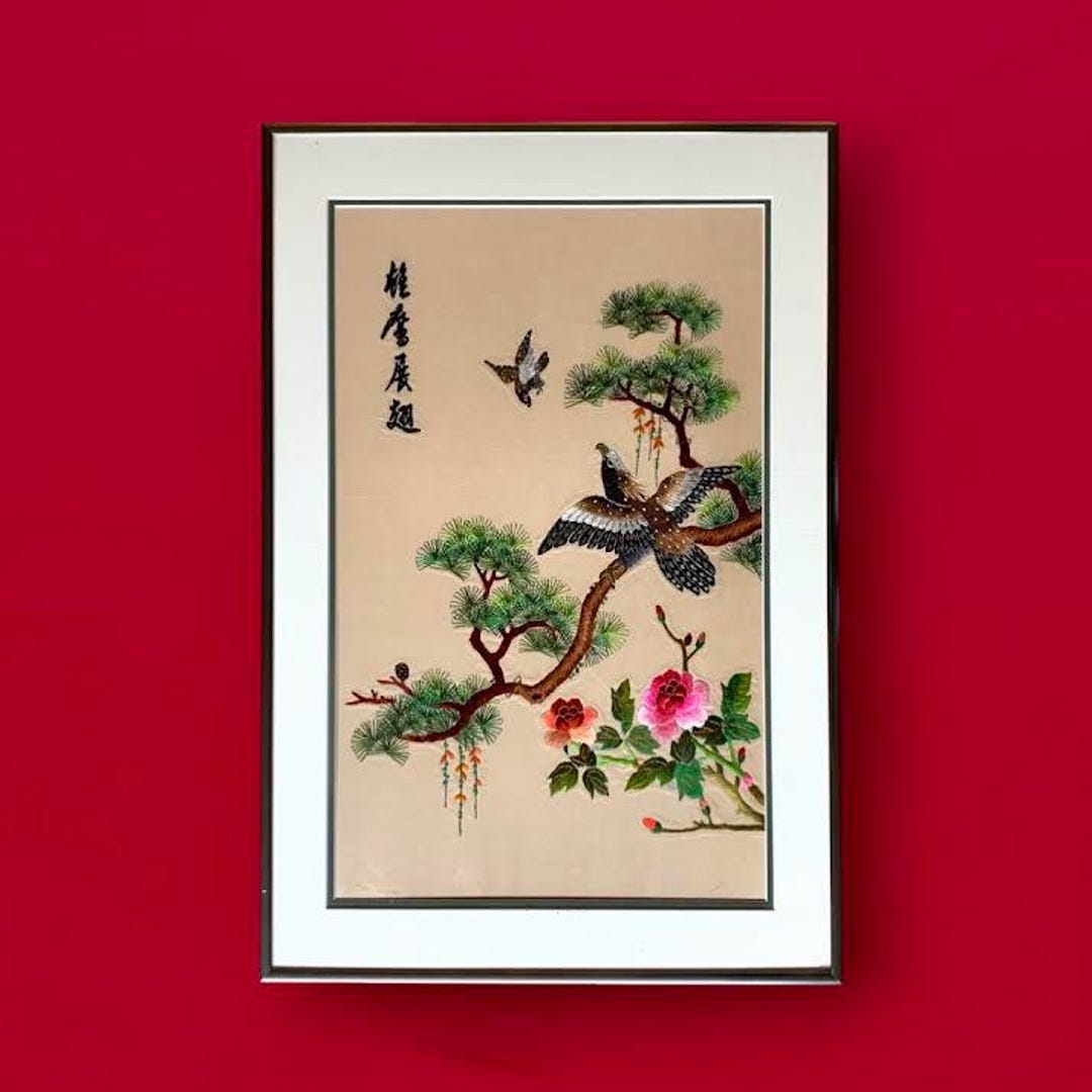 Antique Chinese Silk Embroidery Painting — "spread Your Wings" — 1970s ...