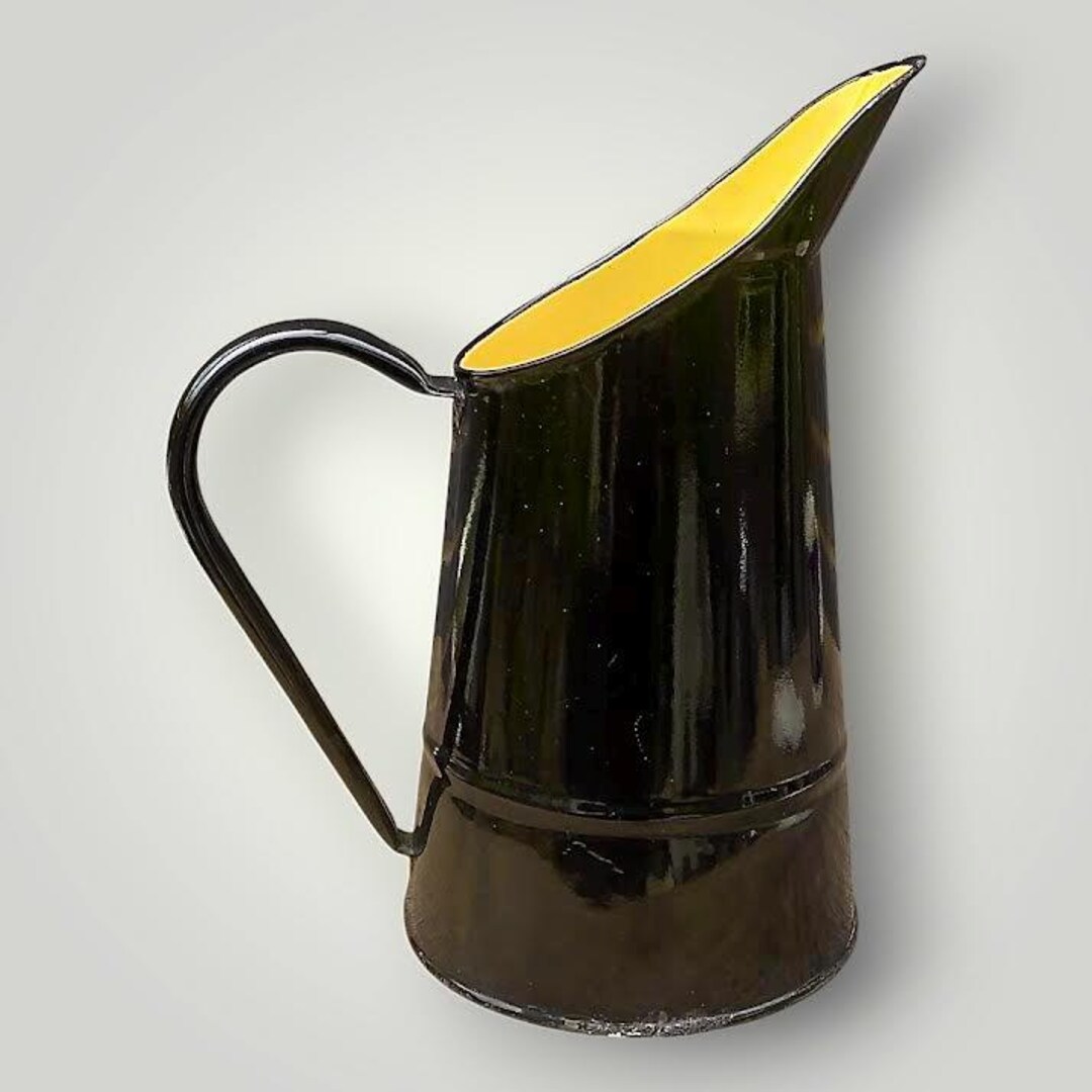 Antique Enamelled Tin Jug - Black and Yellow Pitcher - 1950s - Etsy