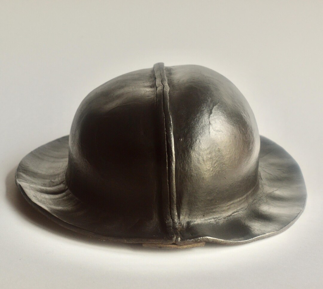 Antique Miner's Helmet in Thick, Rigid Black Leather - Very Good ...
