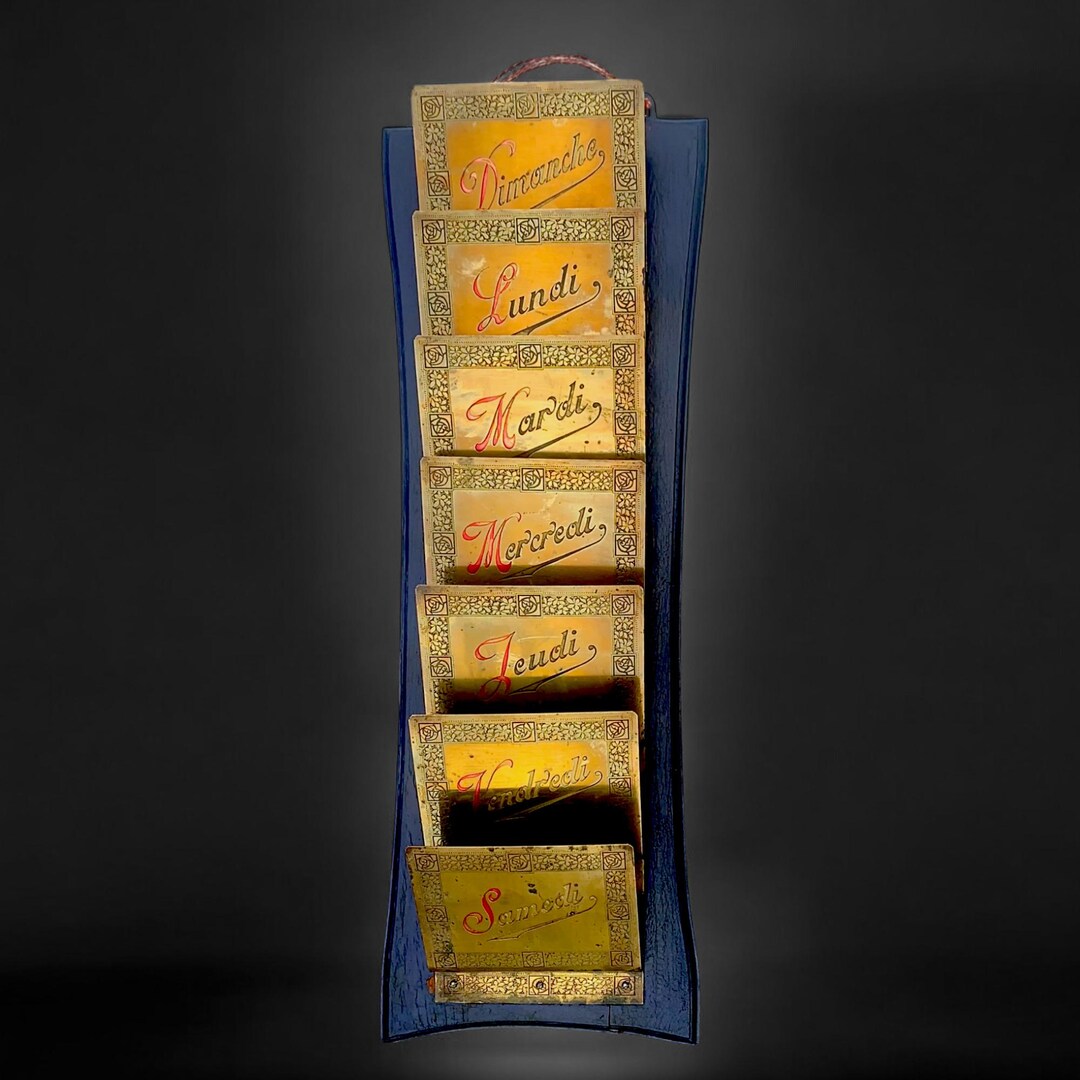 Antique Wall-mounted Mail Rack Wooden and Gilded Brass Weekly Organizer ...