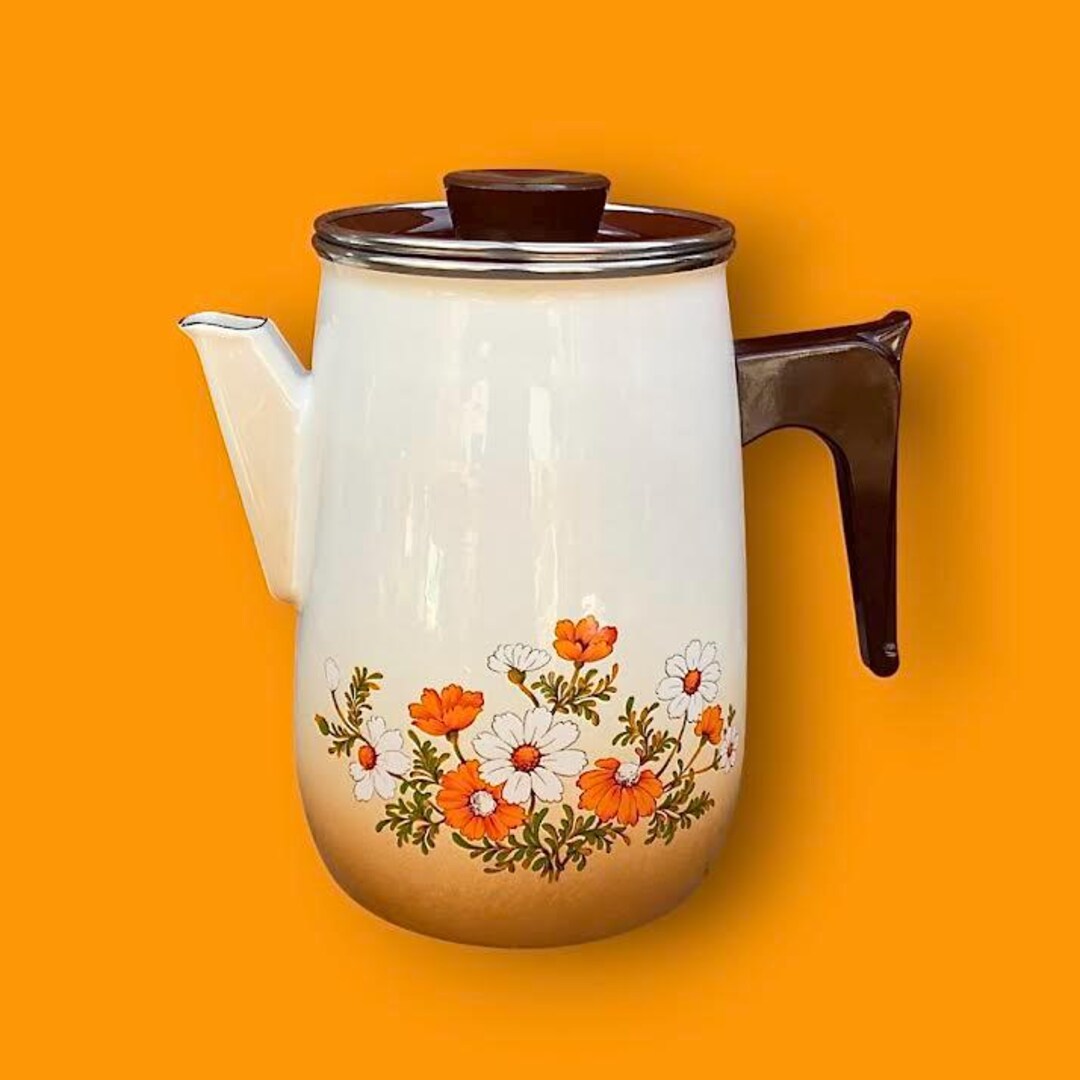 Antique Aubecq Enamelled Coffee Pot – Orange Floral Decoration ...