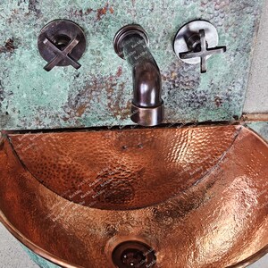 Green Patina Copper Wall Mount Bathroom Sink, Oxidized Wall Mounted ...