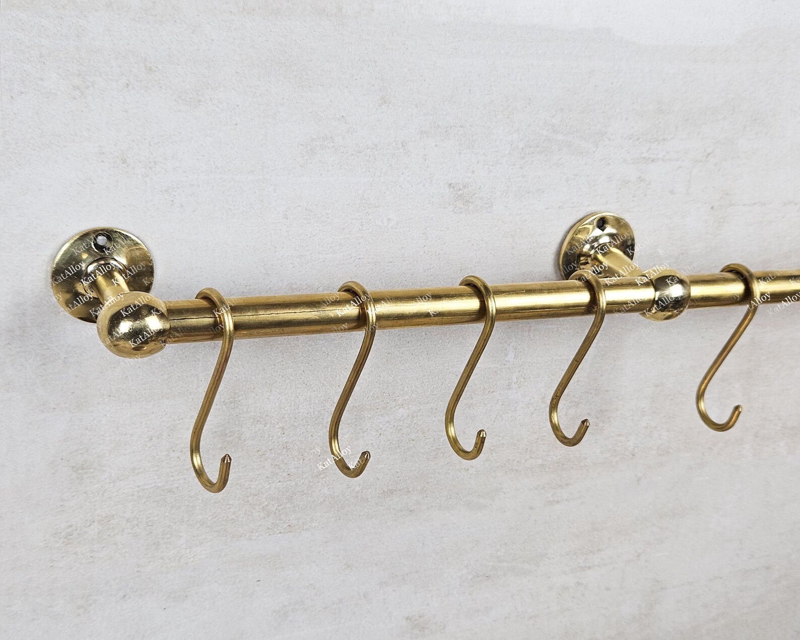 Wall Mounted Brass Pot Rack With Hooks, Solid Brass Pot and Pan Hanging ...
