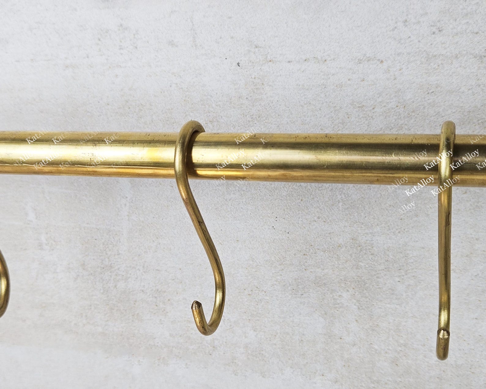 Wall Mounted Brass Pot Rack With Hooks, Solid Brass Pot and Pan Hanging ...