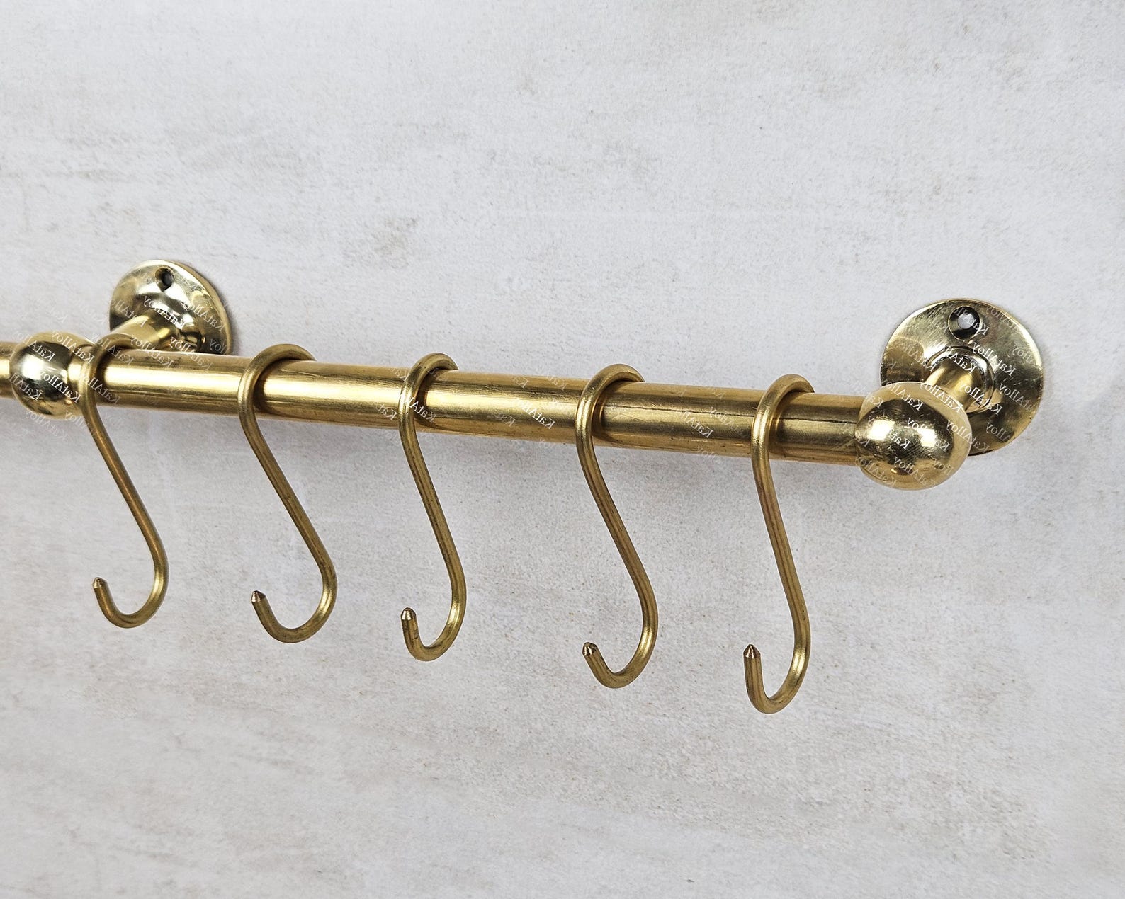 Wall Mounted Brass Pot Rack With Hooks, Solid Brass Pot and Pan Hanging ...