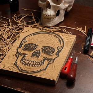 Sugar Skull - Block Print - Etsy