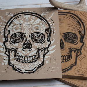 Sugar Skull - Block Print - Etsy