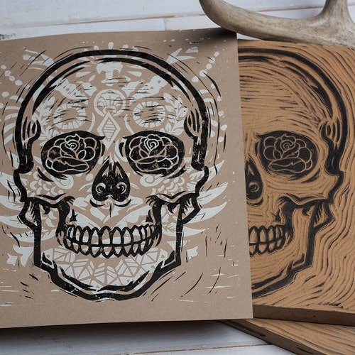 Sugar Skull Block Print - Etsy