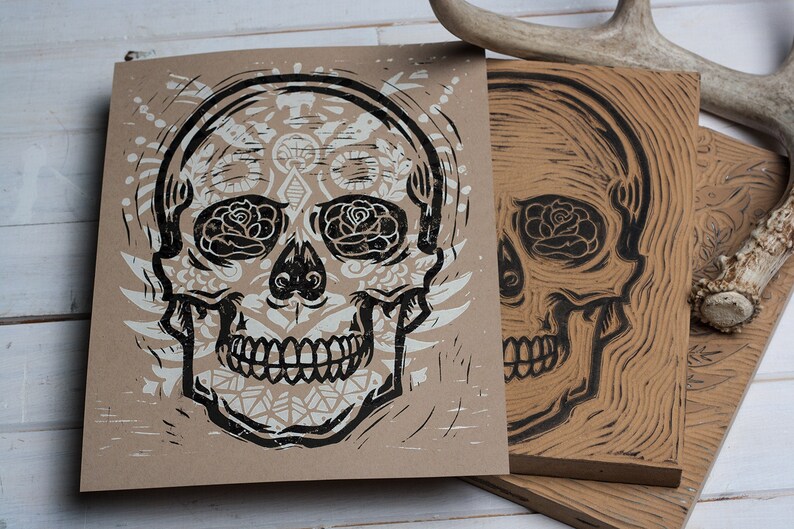 Sugar Skull Block Print - Etsy