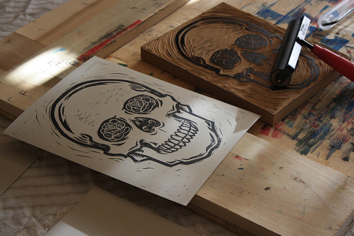 Sugar Skull Block Print - Etsy