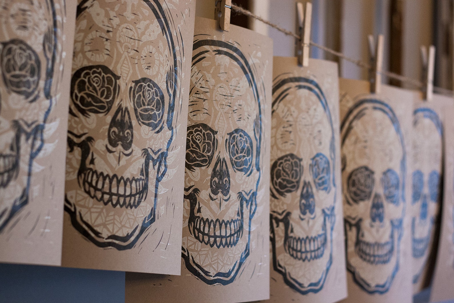 Sugar Skull Block Print - Etsy