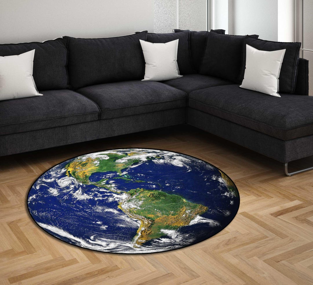 Earth Map Round Rug: Vibrant World Globe Carpet, Non - Slip Washable ...