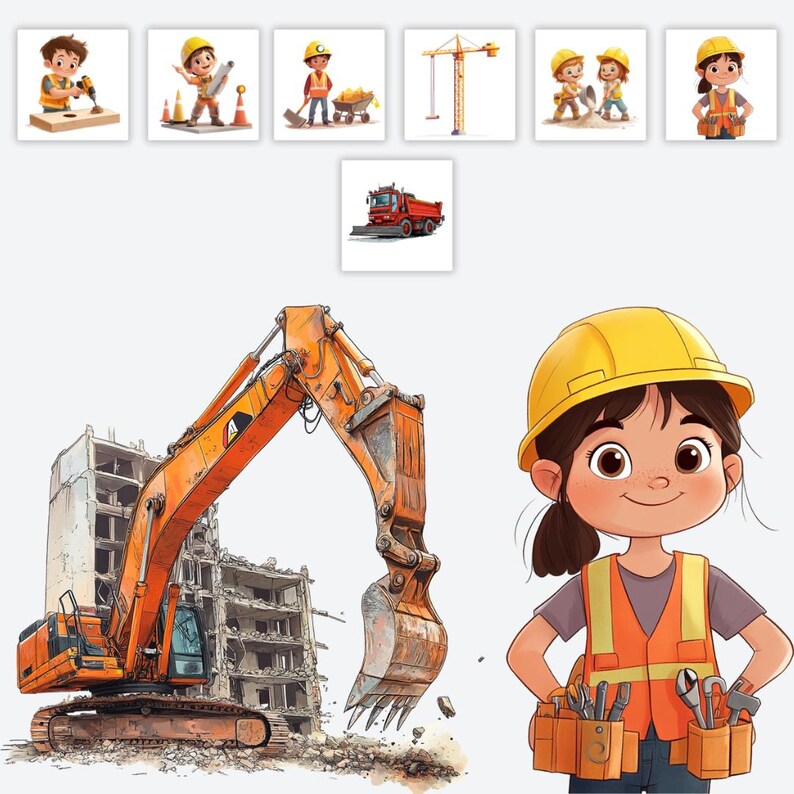 Watercolor Construction Clipart Bundle Vehicles Workers PNG Truck ...