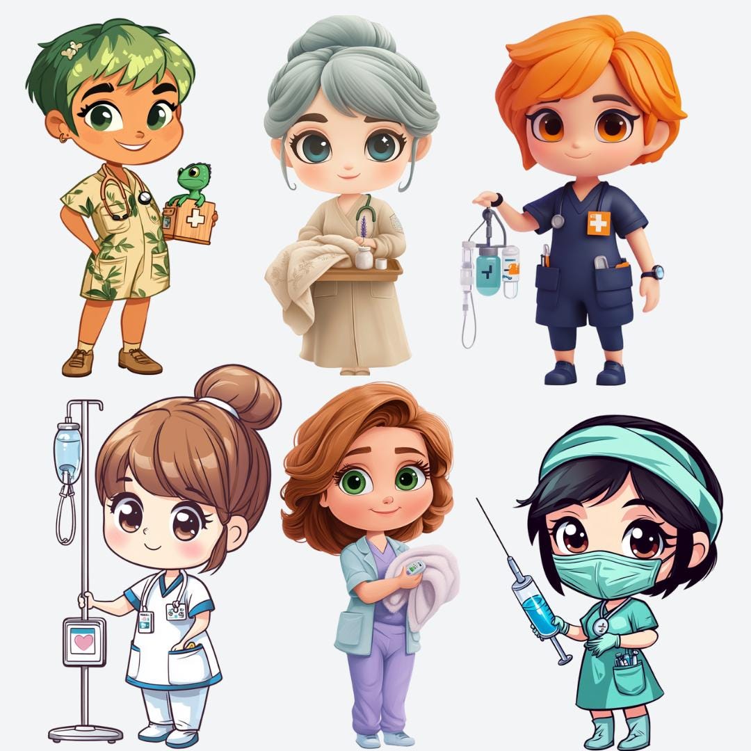 Chibi Nurse Clipart PNG Medical Healthcare Clipart Bundle Hospital Cute ...