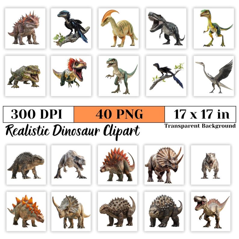 Watercolor Dinosaur Clipart Realistic Jurassic PNG Dinosaur Birthday ...