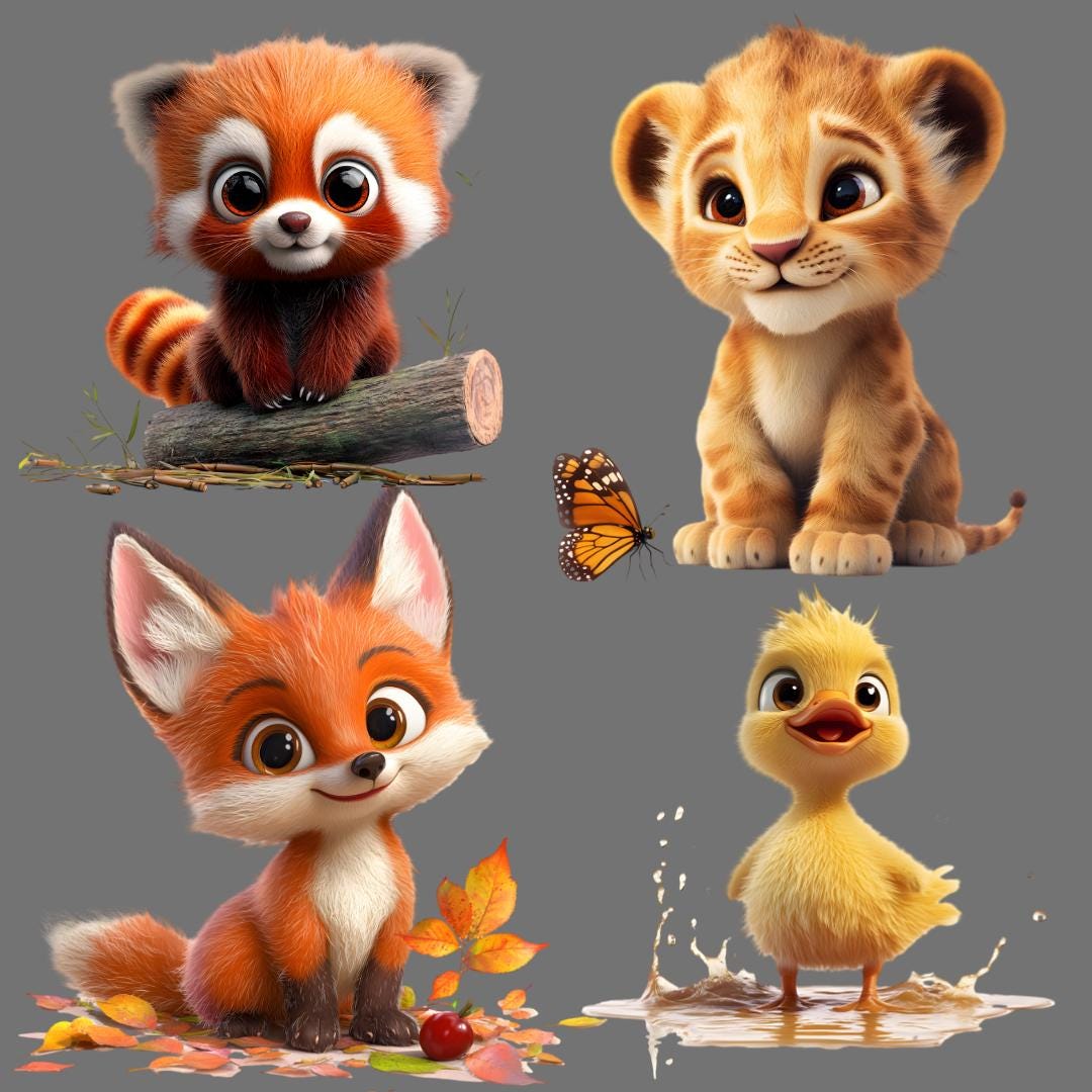 Watercolor Baby Animals Clipart, Cute Animal PNG Bundle, Adorable ...