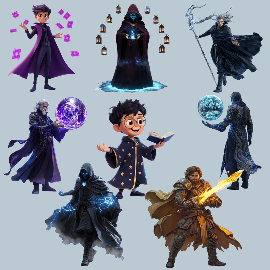 Cute Wizard Clipart Bundle Magic Characters PNG Fantasy Magician Art ...