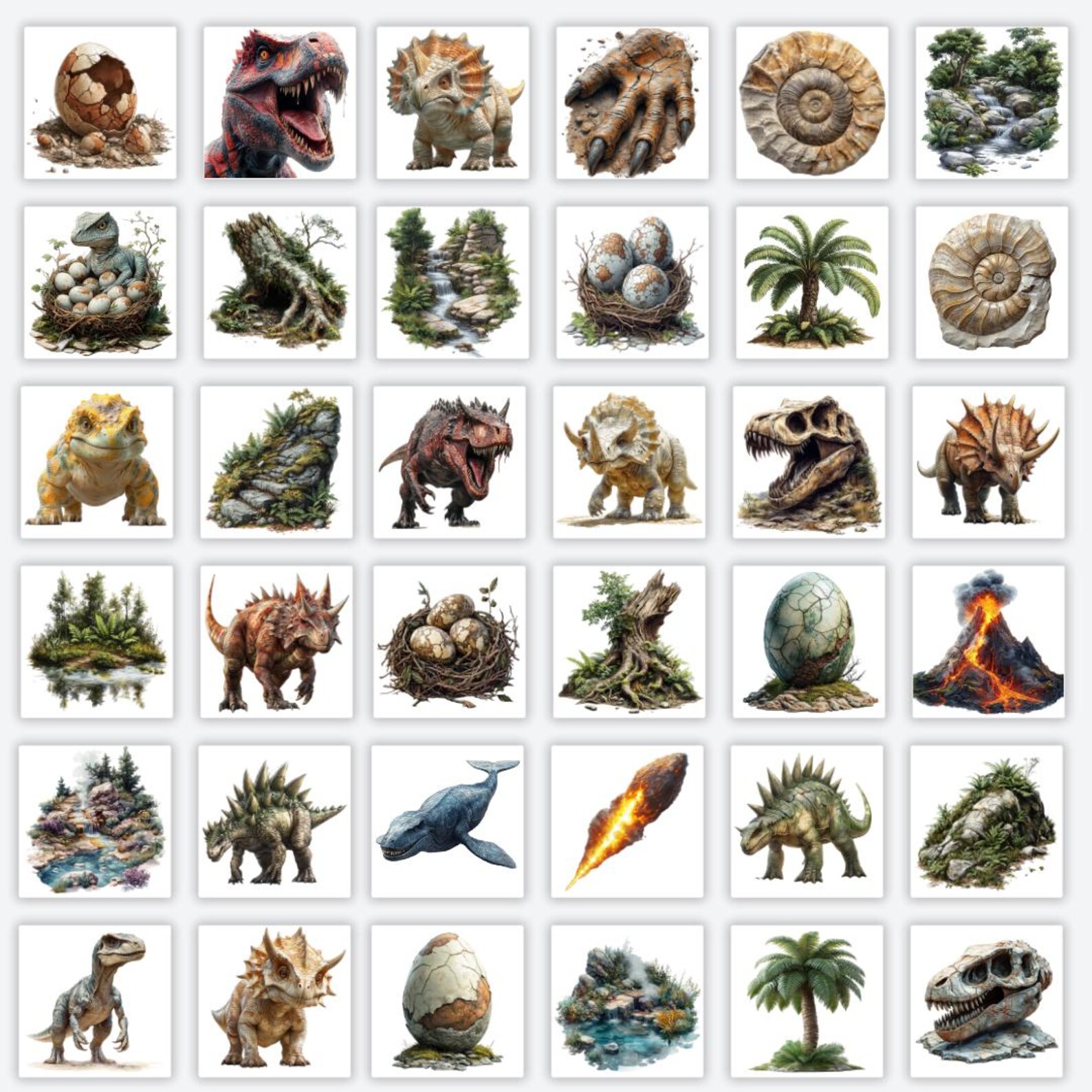 Watercolor Dinosaur Clipart Bundle Realistic Prehistoric Animal PNG ...