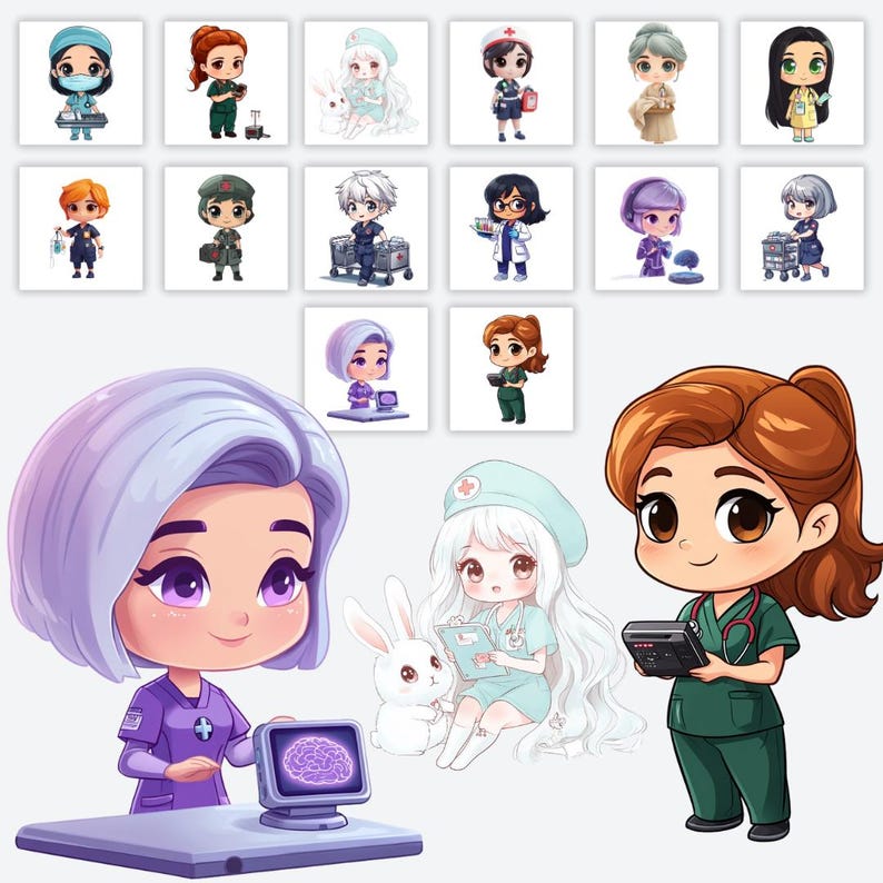 Chibi Nurse Clipart PNG Medical Healthcare Clipart Bundle Hospital Cute ...