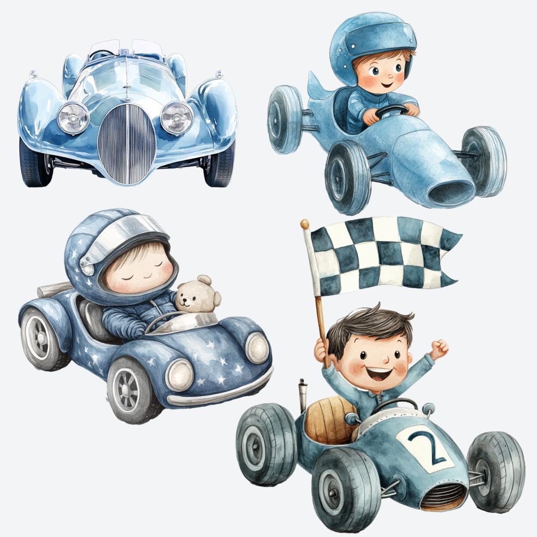 Vintage Race Car Clipart Grand Prix Racing Baby PNG Watercolor Race Car ...