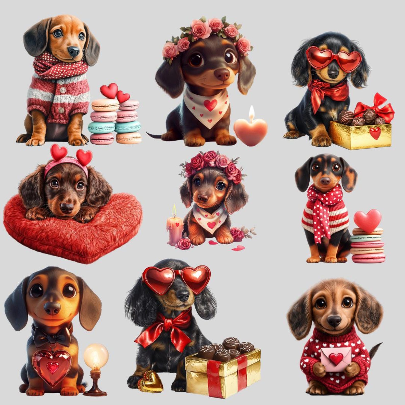 Valentine’s Day Dachshund Puppy Clipart, Sausage Dog PNG, Love-themed ...