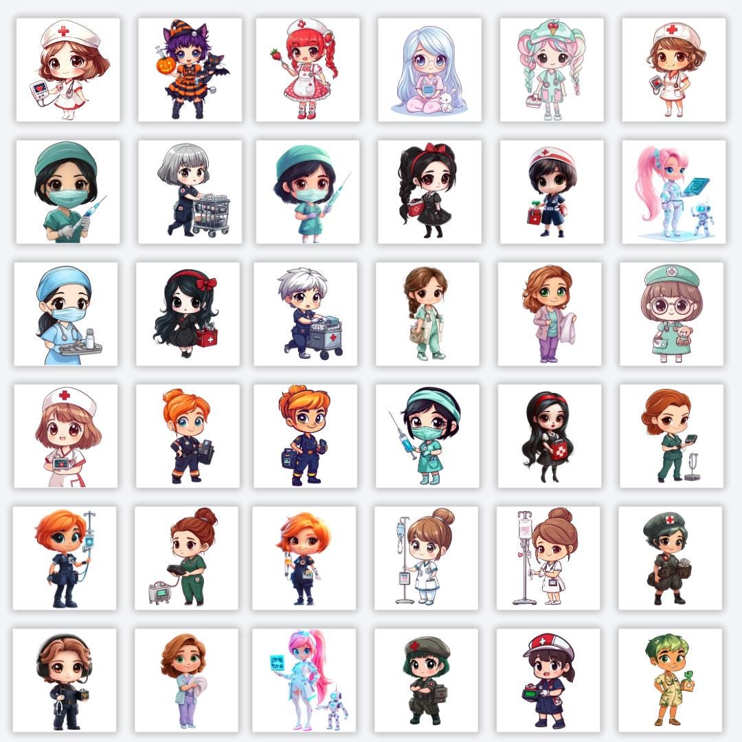 Chibi Nurse Clipart PNG Medical Healthcare Clipart Bundle Hospital Cute ...