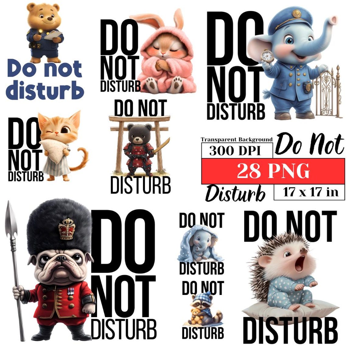 Do Not Disturb PNG Funny Animal Clipart Cute Sleeping Animals Digital ...