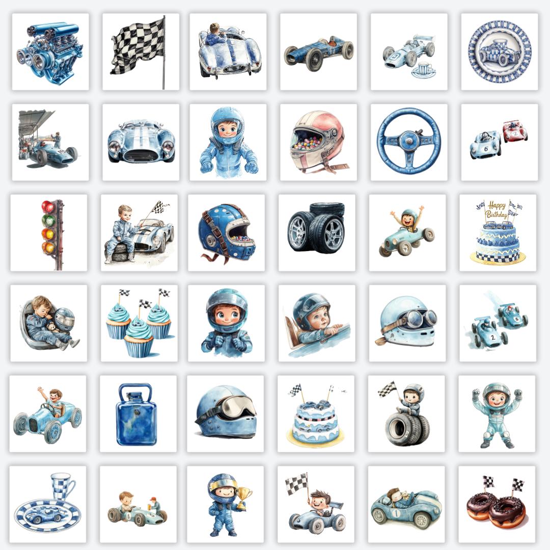 Vintage Race Car Clipart Grand Prix Racing Baby PNG Watercolor Race Car ...