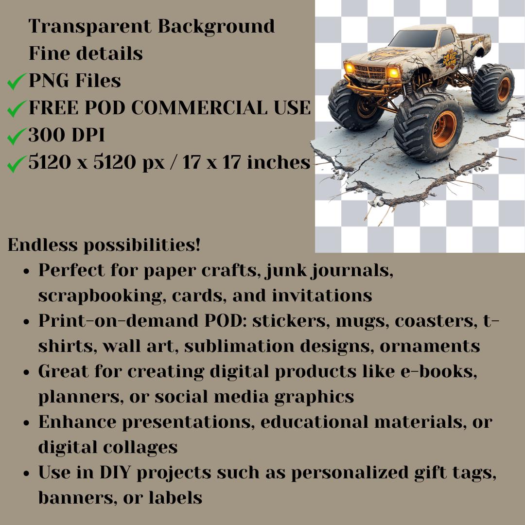 Monster Truck Clipart Bundle Watercolor Off-road Vehicle Art Instant ...