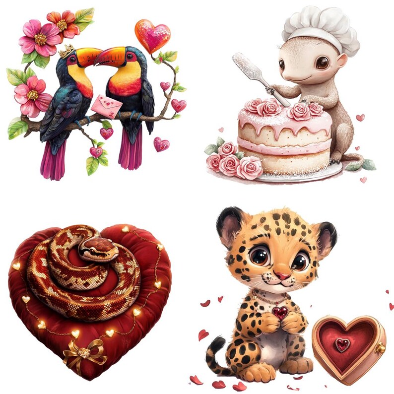 Adorable Valentine’s Day Baby Animals Clipart, Cute Love Themed Animal ...