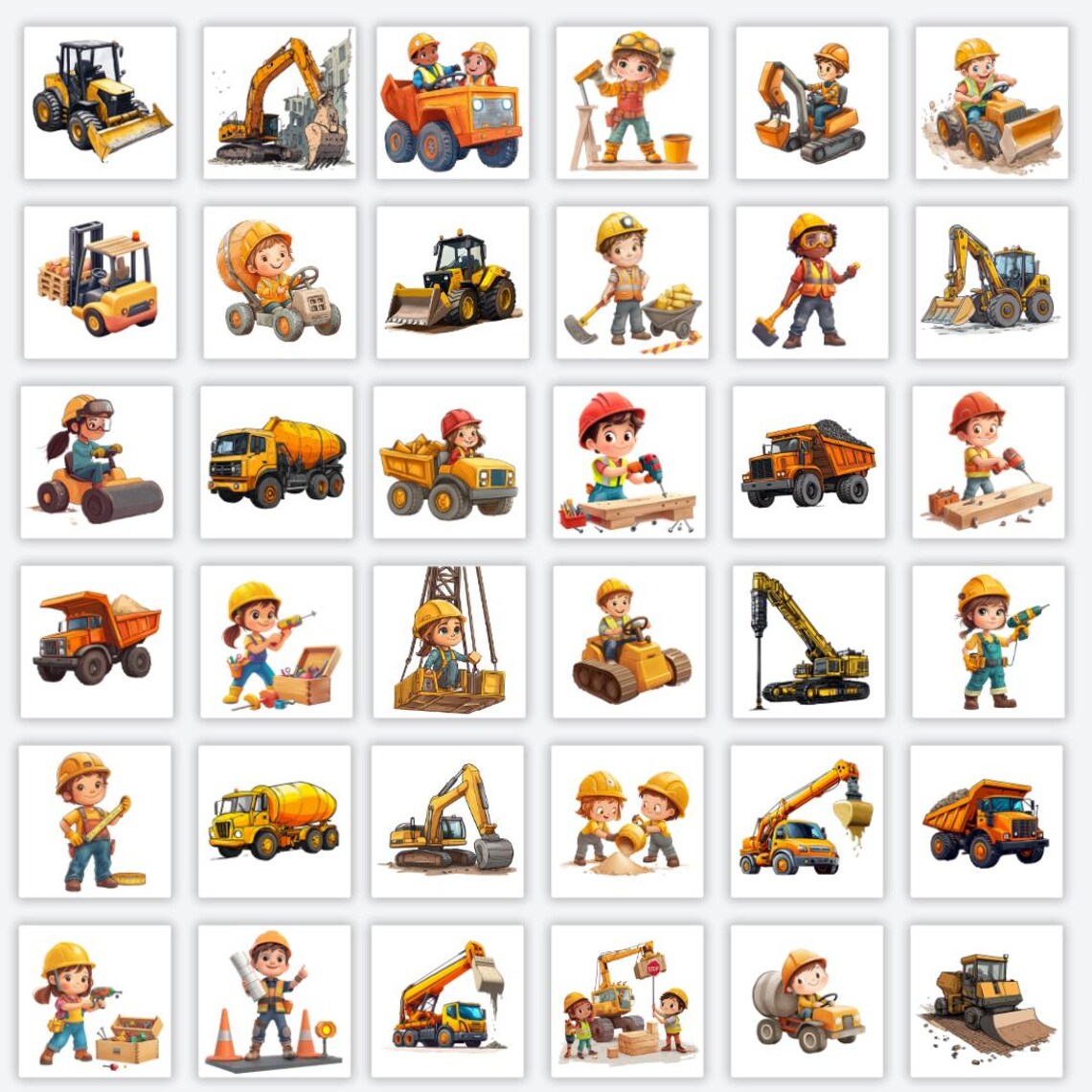 Watercolor Construction Clipart Bundle Vehicles Workers PNG Truck ...