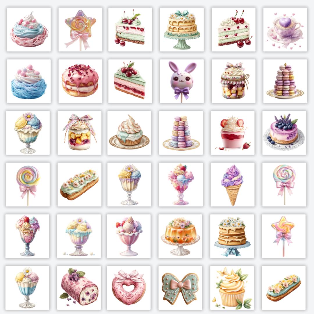 Watercolor Sweet Treats Clipart Pastel Retro Bakery PNG Girly Dessert ...