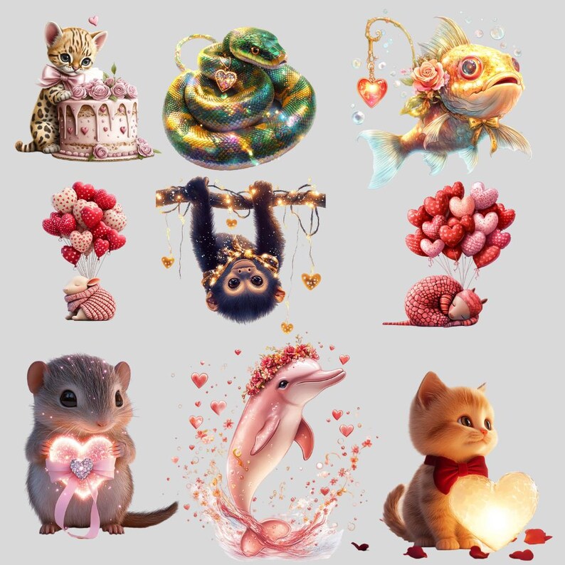 Adorable Valentine’s Day Baby Animals Clipart, Cute Love Themed Animal ...