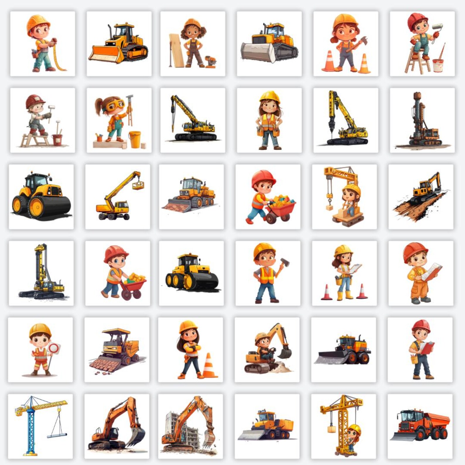 Watercolor Construction Clipart Bundle Vehicles Workers PNG Truck ...