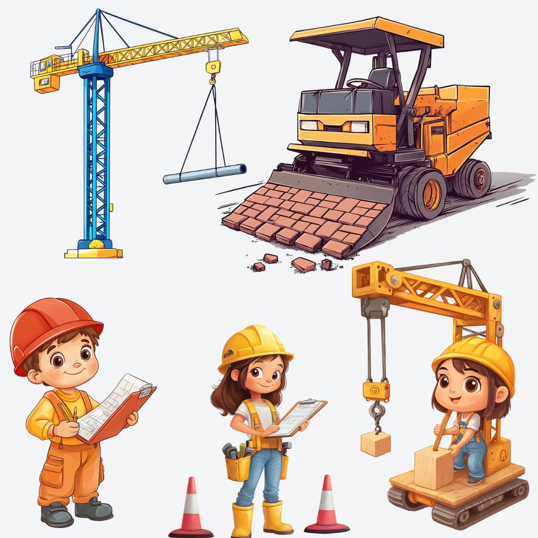 Watercolor Construction Clipart Bundle Vehicles Workers PNG Truck ...