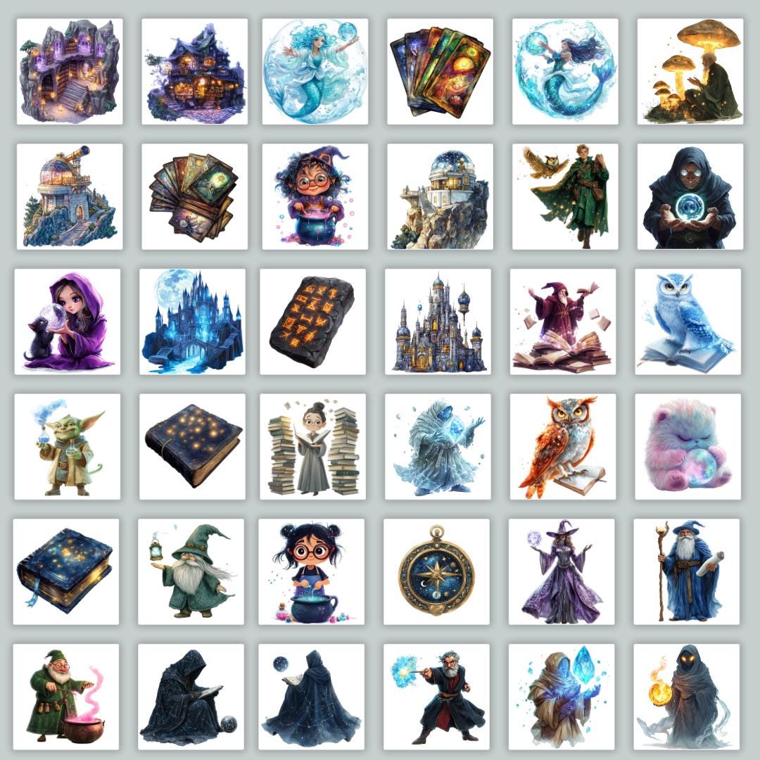 Cute Wizard School Clipart Bundle Watercolor Witch PNG Magic Academy ...