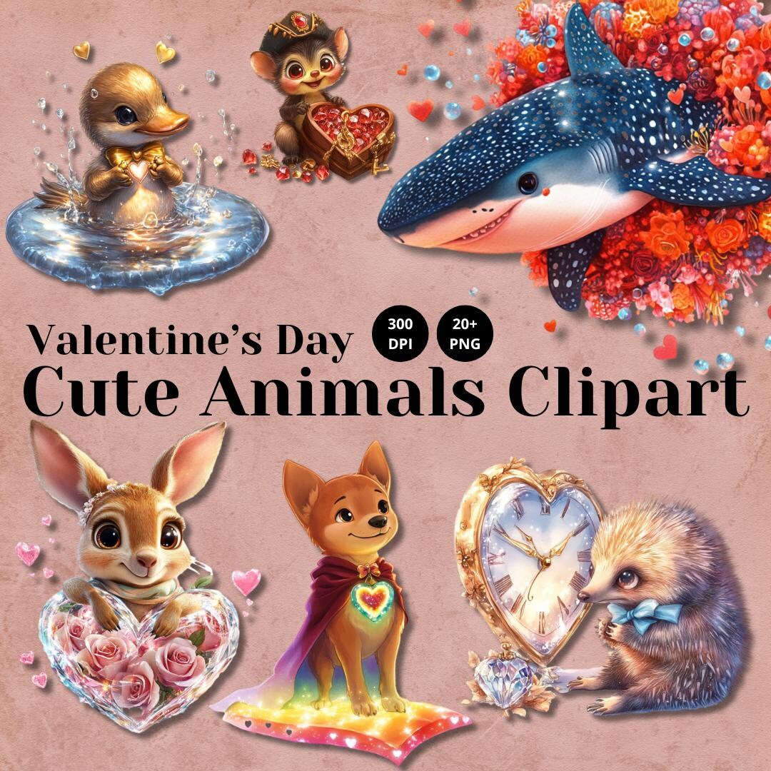 Valentine’s Day Cute Animals Clipart, Adorable Baby Animal Pngs for ...