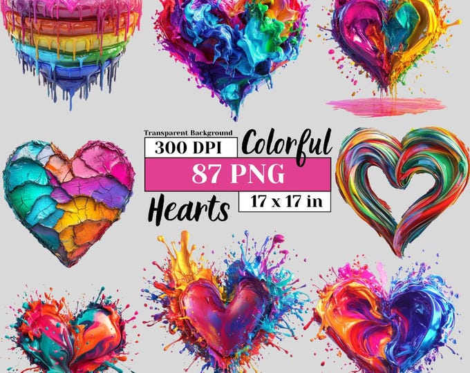 Colorful Hearts Clipart | Vibrant JPG Bundle (digital Download) Set of ...