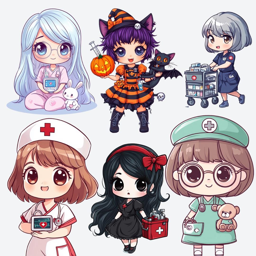 Chibi Nurse Clipart PNG Medical Healthcare Clipart Bundle Hospital Cute ...