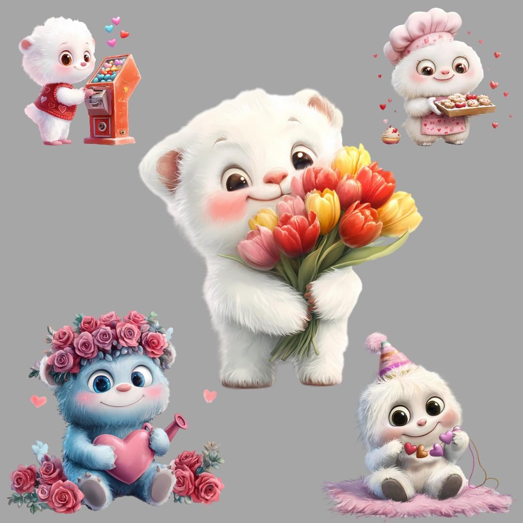 Watercolor Baby Yeti Clipart, Romantic Love-themed Digital Art, Cute ...