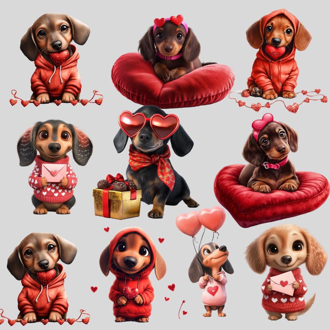 Valentine’s Day Dachshund Puppy Clipart, Sausage Dog PNG, Love-themed ...