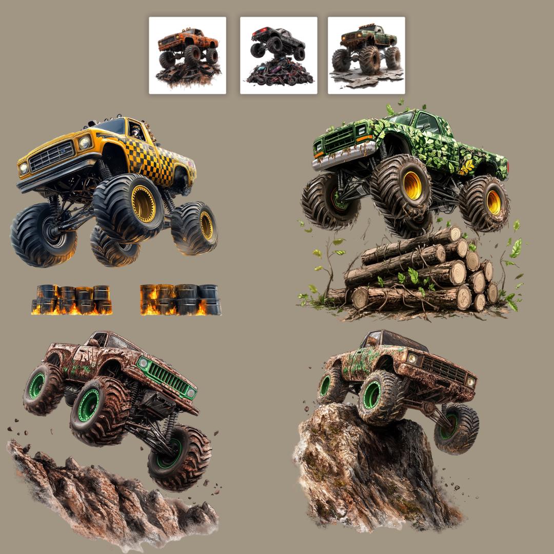Monster Truck Clipart Bundle Watercolor Off-road Vehicle Art Instant ...