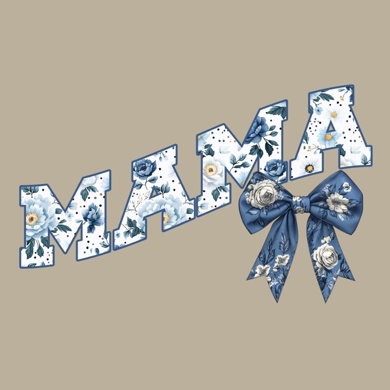 Mama Floral PNG Design Dark Blue Outline Blue White Watercolor Flowers ...