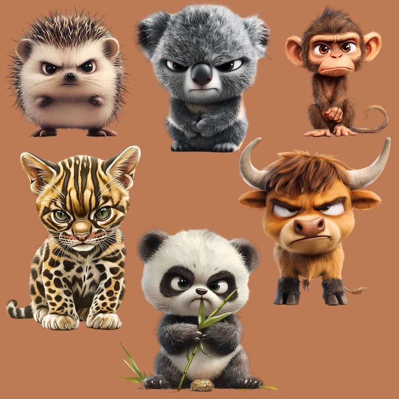 Watercolor Grumpy Animals Clipart, Funny Cartoon Safari Animal PNG ...