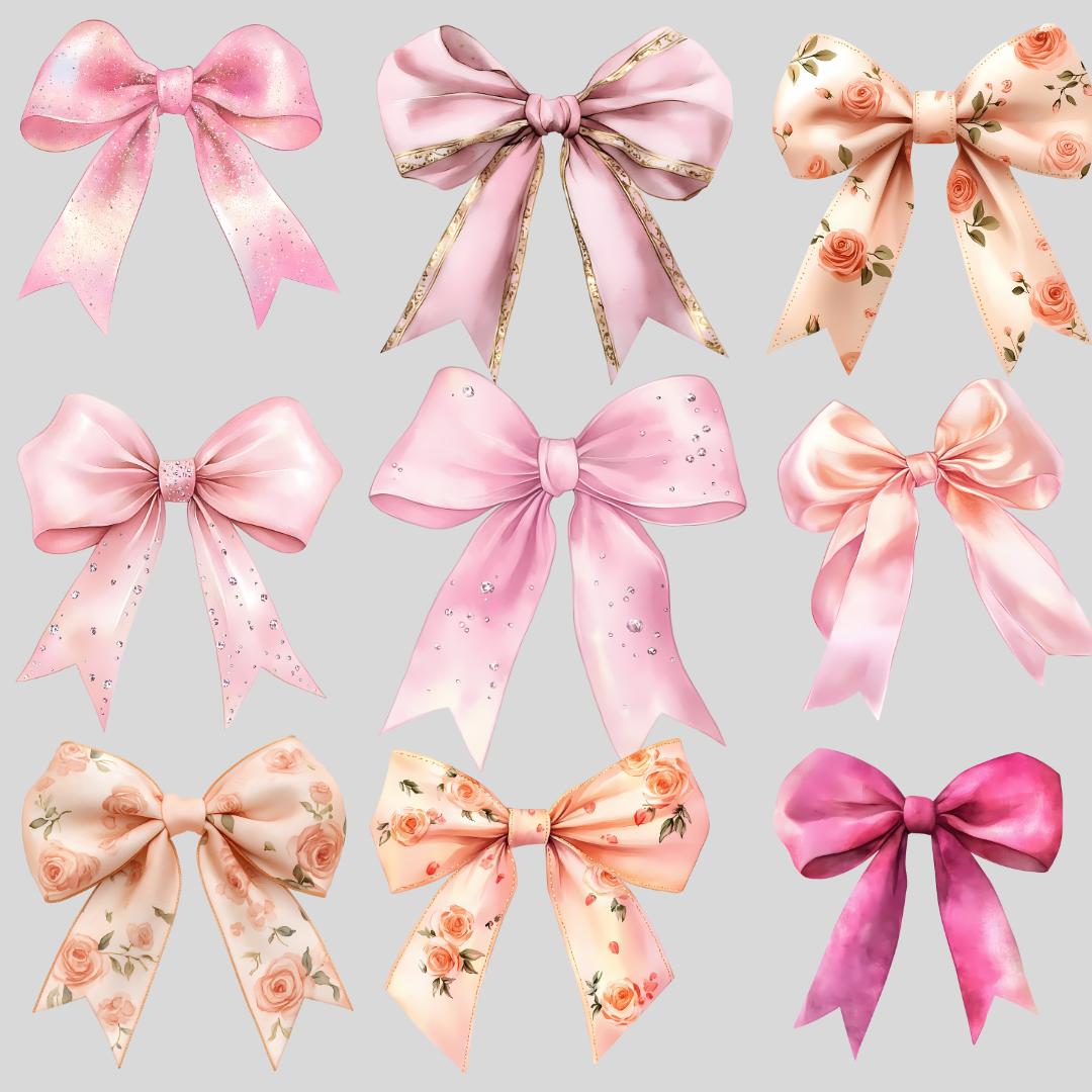 Pastel Pink Bows Clipart Coquette Watercolor Ribbon PNG Soft Girl ...