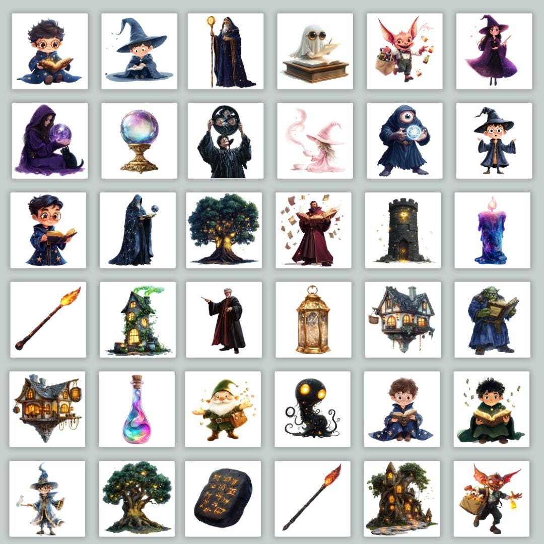 Cute Wizard School Clipart Bundle Watercolor Witch PNG Magic Academy ...